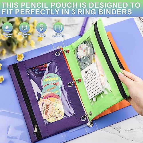 Tenceur 50 Pcs Pencil Pouch for 3 Ring Binder with Zipper Fabric Pencil Pouches Binder Pencil Bag with Clear Window Bulk Pencil Case for Office(9.8 x 7.1 Inch)