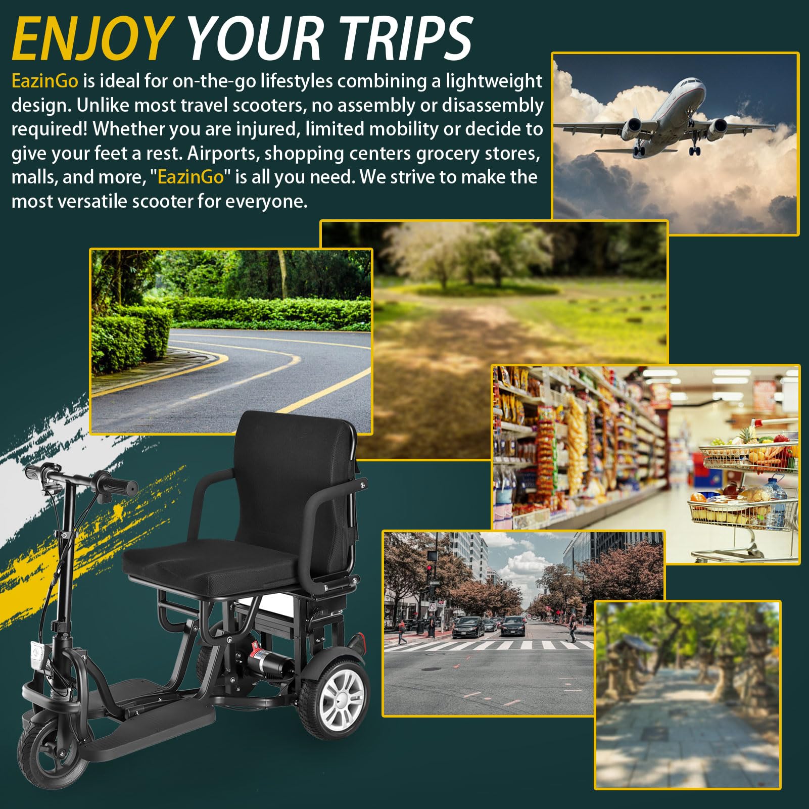 WISGING Scooter Mobility Folding Electric Mobility Scooter 3 Wheel Lightweight Portable Power Travel Scooters - Support 270 lbs Weight Only 55 lbs Long Range(15 Mile), Standard W