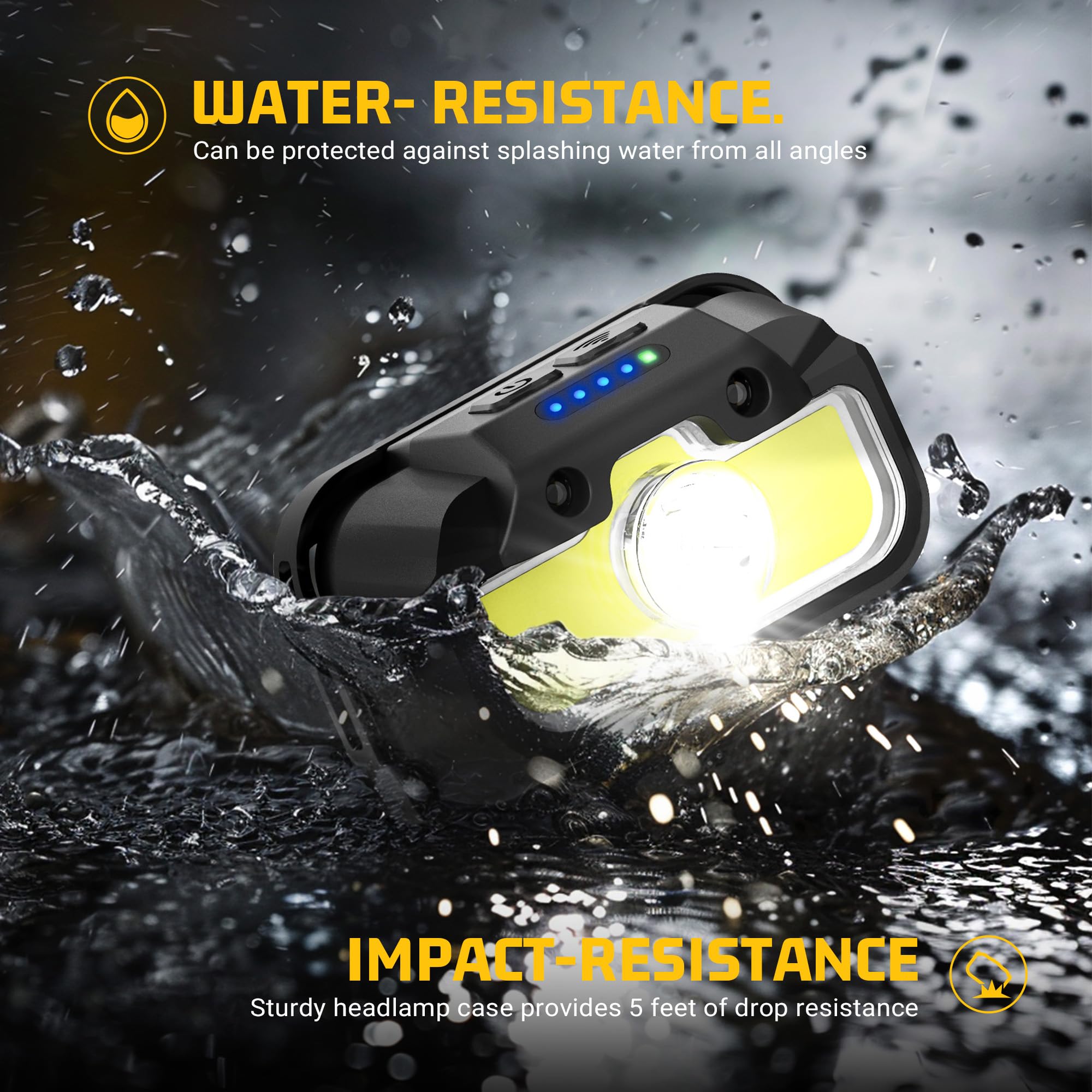 HOKOILN Headlamp Rechargeable, 1300 Lumen Ultra-Light Bright Head Lamp with White Red Green, 14 Modes Adjustable Waterproof Motion Sensor Headlight for Outdoor Camping Running