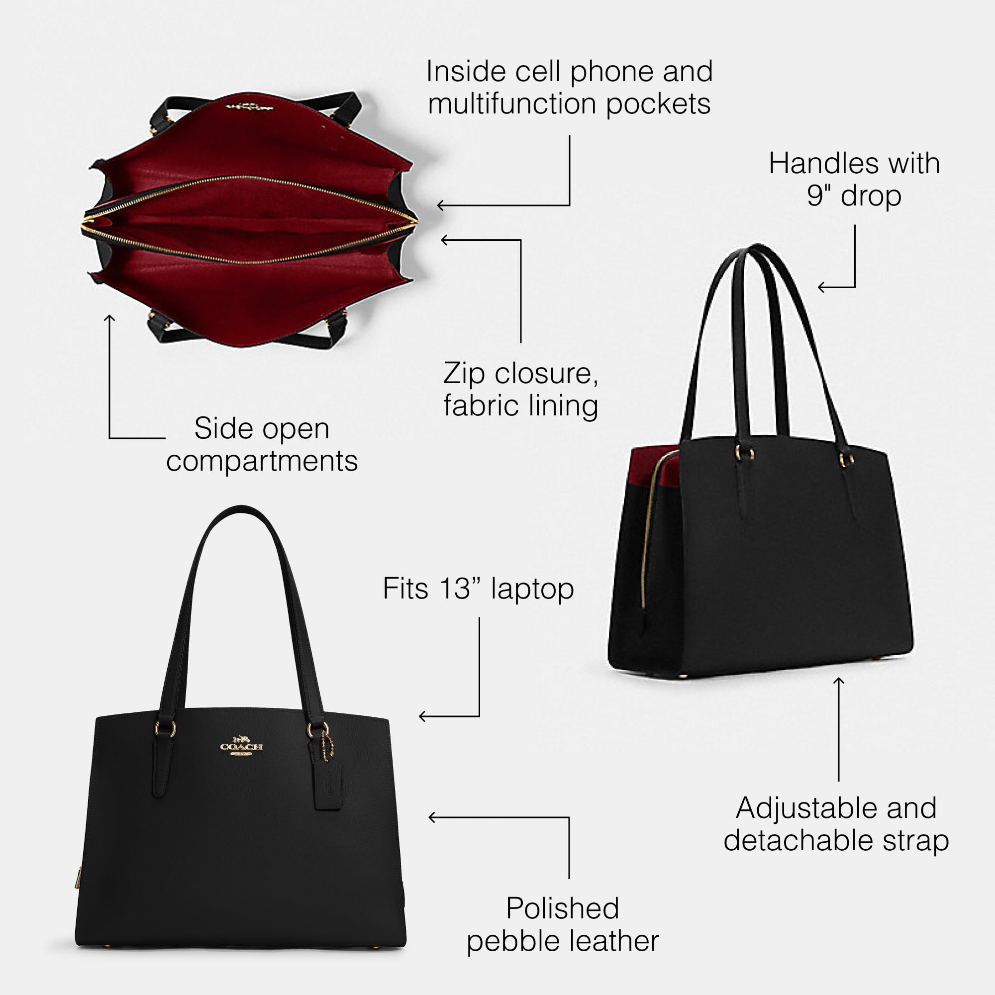 COACH Tatum Carryall 40, Black True Red