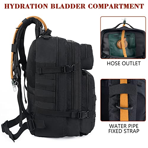 Travel Backpack with Shoe Compartment, Tactical Laptop Backpack for Men with Multi Pockets and Luggage Sleeve, Durable Military Molle Bug Out Bag for Traveling Hiking Camping Sport Outdoor, Black
