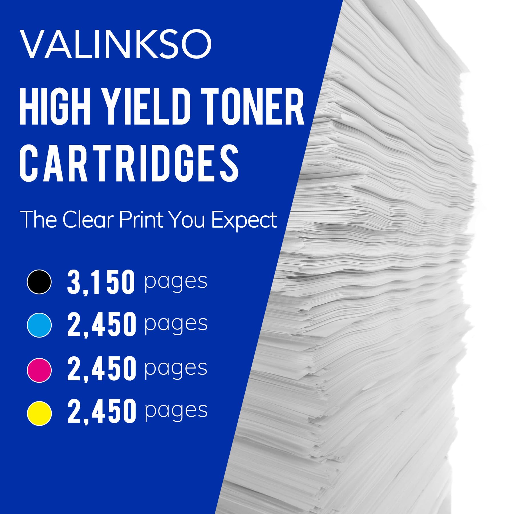 Valinkso 206X Toner Cartridges 4 Pack High Yield (with Chip) Compatible Replacement for HP 206X 206A W2110X W2110A Work for HP Color Pro MFP M283fdw M283cdw Pro M255dw M283 M255 M282 Series Printer