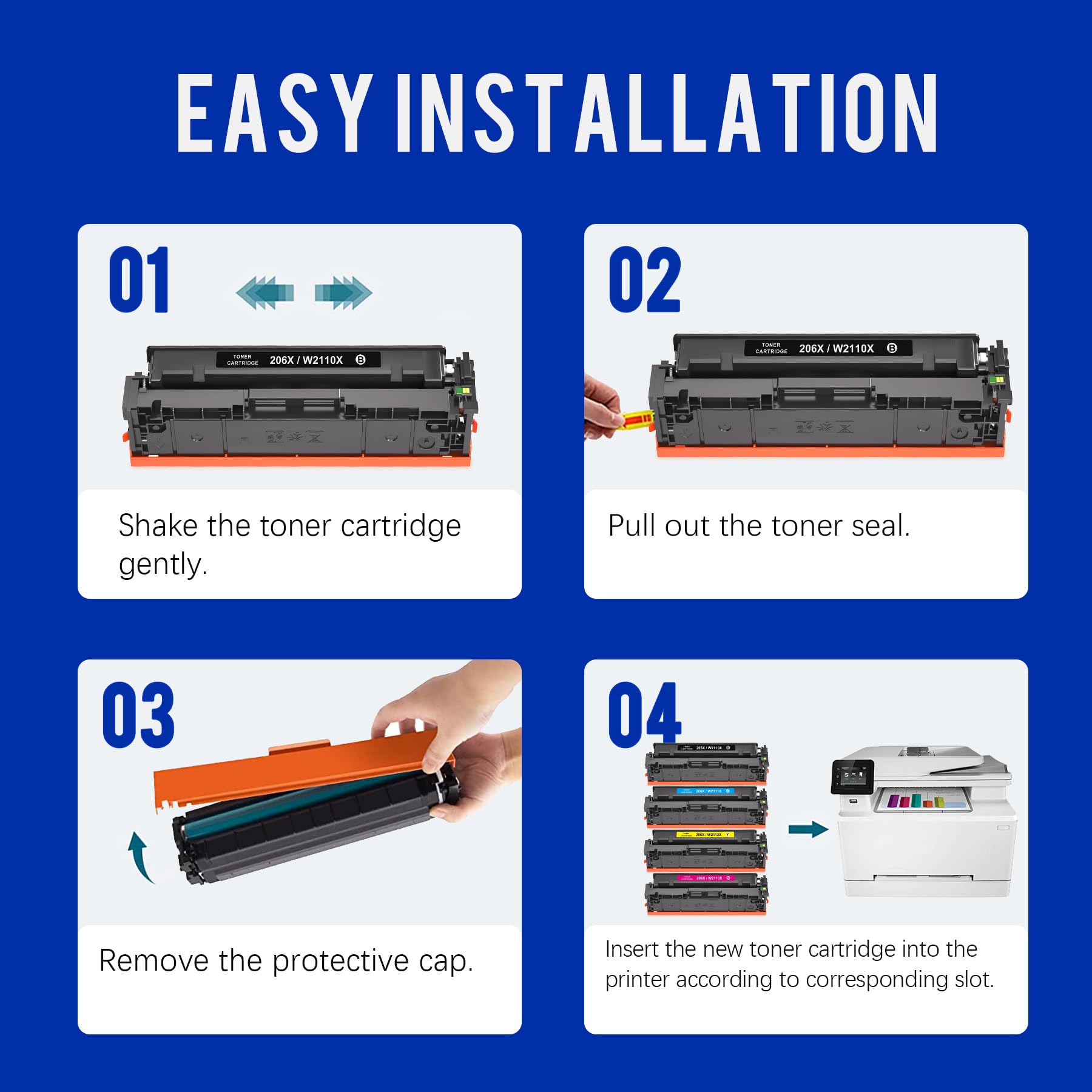 Valinkso 206X Toner Cartridges 4 Pack High Yield (with Chip) Compatible Replacement for HP 206X 206A W2110X W2110A Work for HP Color Pro MFP M283fdw M283cdw Pro M255dw M283 M255 M282 Series Printer