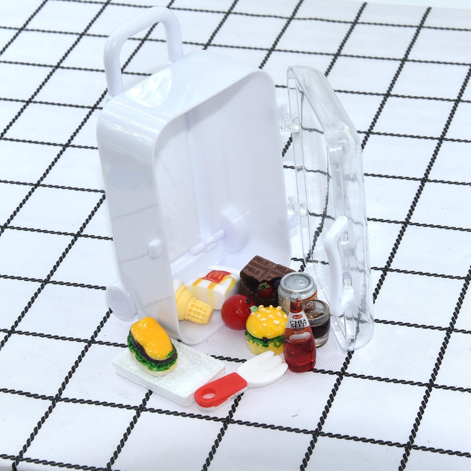 27 Pieces Dollhouse Mini Laptop Tablet and Smart Phone Newspaper Book Miniatures Hamburger Cake Coffee Juice Trolley case DIY Play Game Party Toys Accessories (Silver Set)