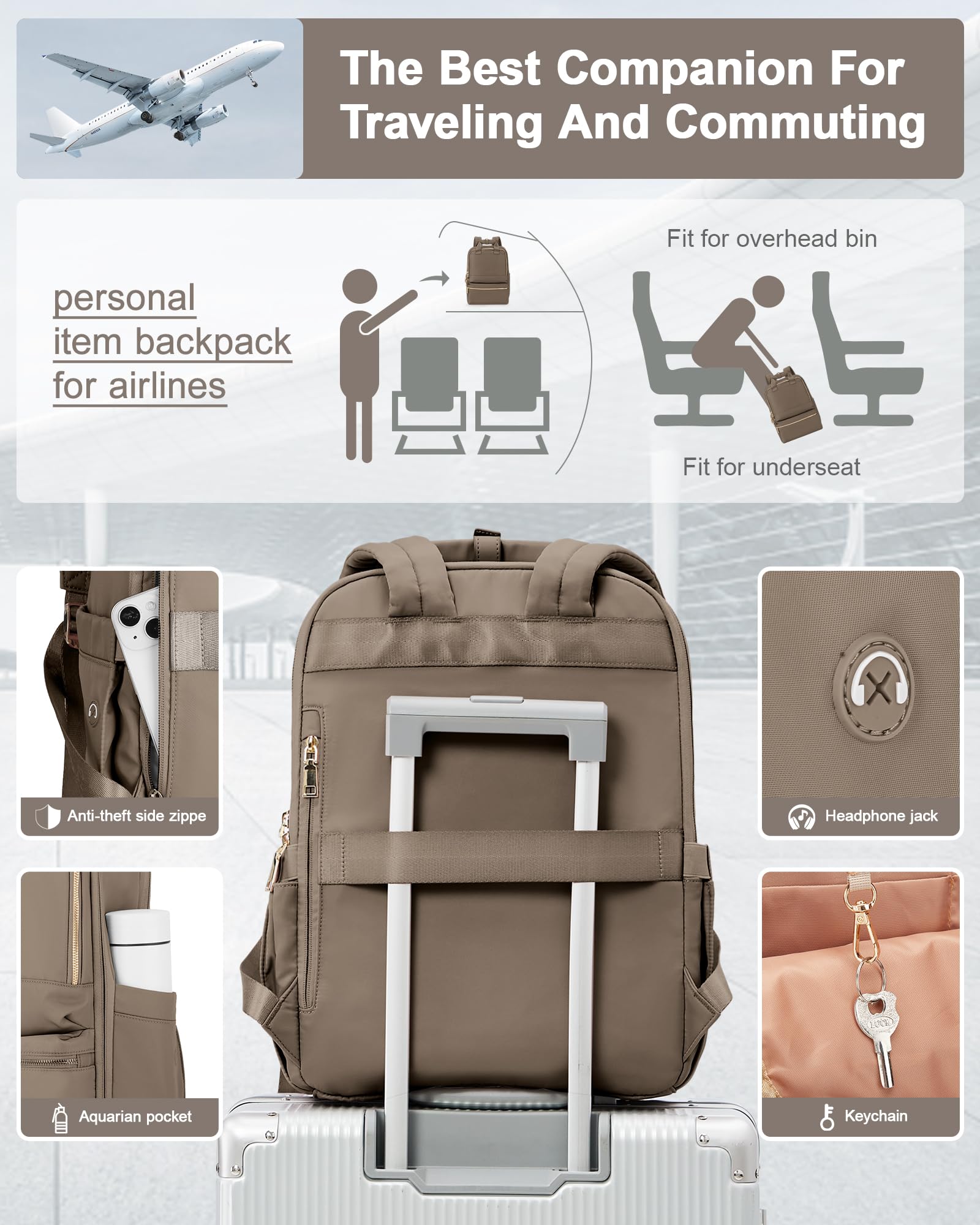 suratio Travel Backpack Carry On Flight Approved Small Travel Backpack For Women Carry On Backpack Personal Item Travel Bag Laptop Teacher Backpack Work Backpack For Traveling On Airplane Dark Brown