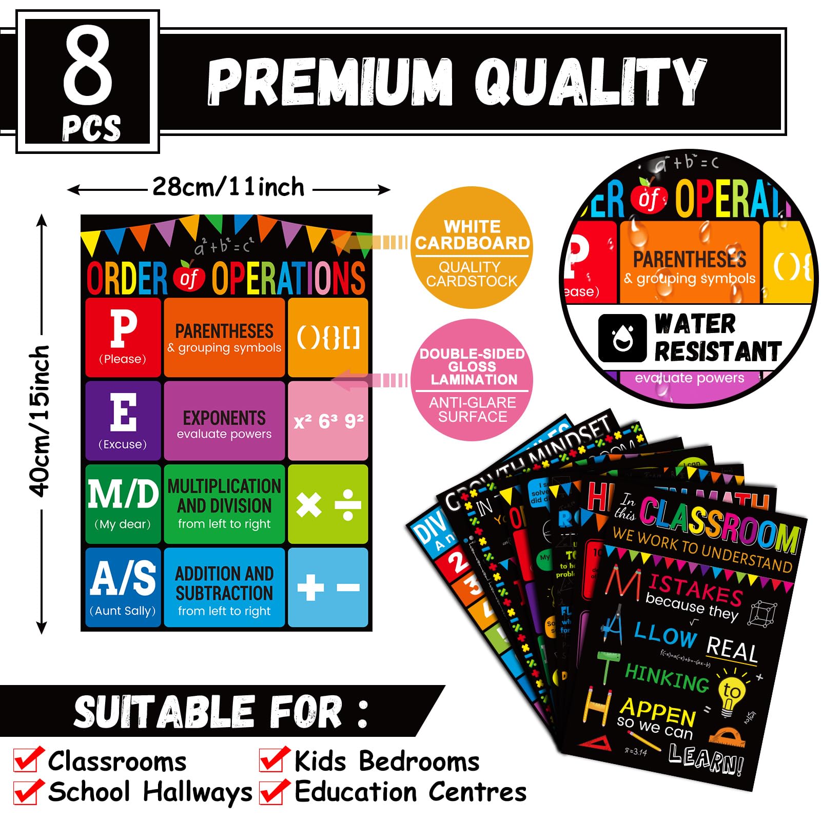 gisgfim 8 Pcs Math Posters Math Teacher Bulletin Board Posters Math Classroom Decorations For Elementary School Middle School High School Mathematics Education Banner Math Classroom Signs Must Haves