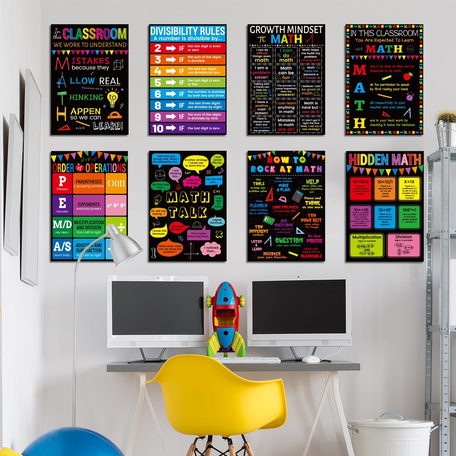 gisgfim 8 Pcs Math Posters Math Teacher Bulletin Board Posters Math Classroom Decorations For Elementary School Middle School High School Mathematics Education Banner Math Classroom Signs Must Haves