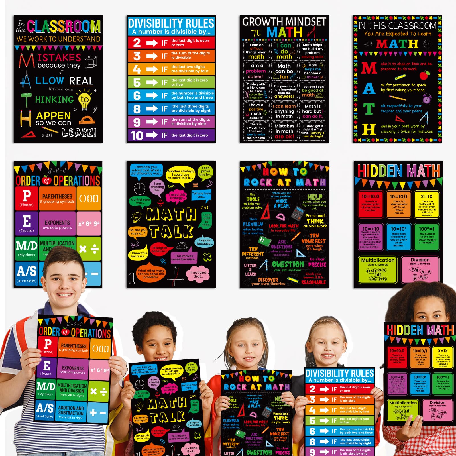gisgfim 8 Pcs Math Posters Math Teacher Bulletin Board Posters Math Classroom Decorations For Elementary School Middle School High School Mathematics Education Banner Math Classroom Signs Must Haves