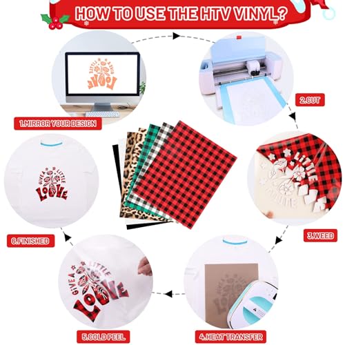 HTVRONT Christmas HTV Buffalo Plaid HTV Vinyl - 13 Sheets Heat Transfer Vinyl Leopard HTV - Plaid Iron on Vinyl for Cameo,Easy to Cut & Weed for Heat Vinyl Design