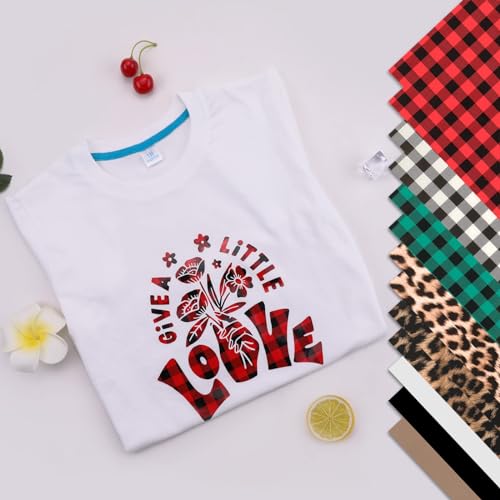 HTVRONT Christmas HTV Buffalo Plaid HTV Vinyl - 13 Sheets Heat Transfer Vinyl Leopard HTV - Plaid Iron on Vinyl for Cameo,Easy to Cut & Weed for Heat Vinyl Design