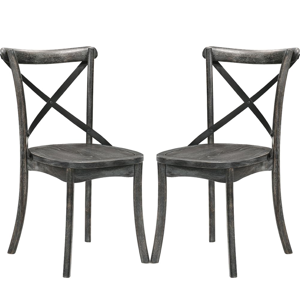 BSYEIO X-Back Chair Set of 2, Mid Century Dining Chairs, Wood Dining Room Chairs 2-Pack,Retro High Back Dining Chairs for Kitchen Farmhouse Rustic (Grey)