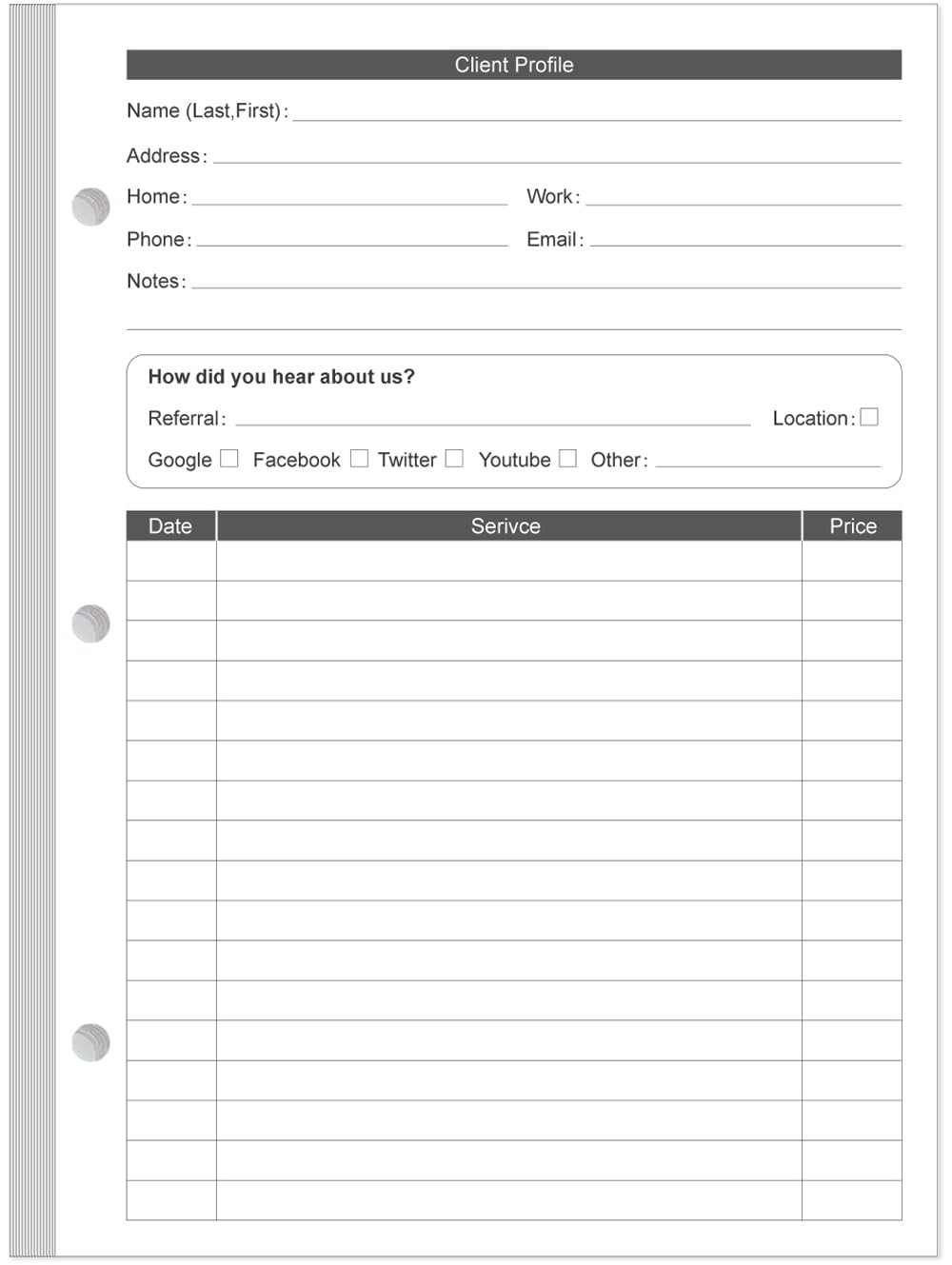 A5 Stylist Binder Insert Cards - 3-Hole Client Profile Cards for Hair Stylist, Salon, Spa, Hairdresser, 100 Sheets/200 Pages Business Data Client Card, 5.8''×8.3''