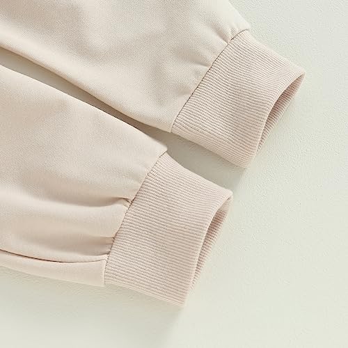 AEEMCEM Baby Boy Girl Clothes Toddler Fall Winter Outfits Solid Color Crewneck Sweatshirt and Jogger Pants Set (A-Beige, 2-3 Years)