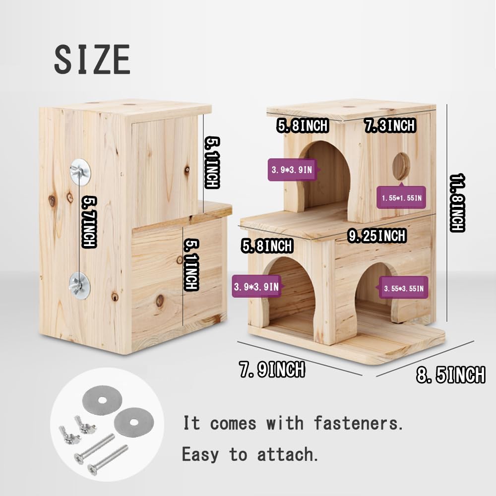 Chinchilla House Pet House Chinchilla Hideout Natural Wooden No Paint Wooden peg Safe Durable Teeth Grinding (TWOSTORY)