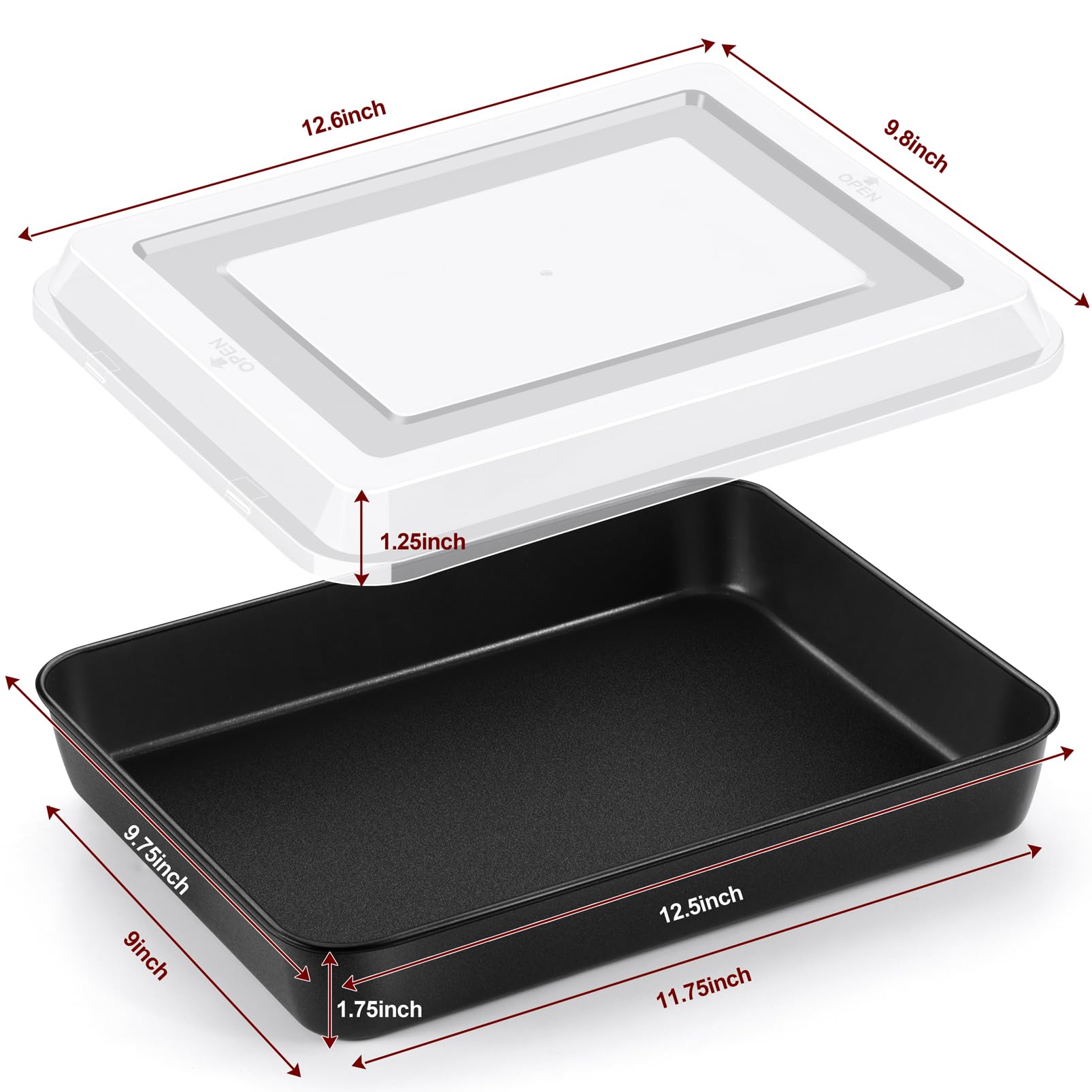 TeamFar Lasagna Pan with Lid, (2 Pans + 2 Lids), 12.5’’ Coated Lasagna Dish Rectangular Cake Brownie Baking Pan with Stainless Steel Core & Non Stick Coating, Healthy & Oven Safe, Easy Clean