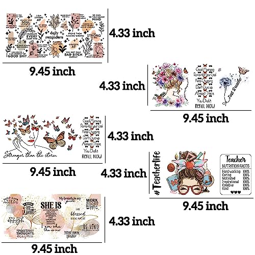 UV DTF Transfer Sticker, 5Sheets Rub on Transfer Stickers for Glass Cups,Waterproof UV DTF Cup Wrap Rub on Transfers Stickers Decals, Clear Film Transfer Paper UV DTF Cup Wraps Transfer Sticker