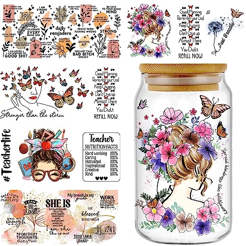 UV DTF Transfer Sticker, 5Sheets Rub on Transfer Stickers for Glass Cups,Waterproof UV DTF Cup Wrap Rub on Transfers Stickers Decals, Clear Film Transfer Paper UV DTF Cup Wraps Transfer Sticker