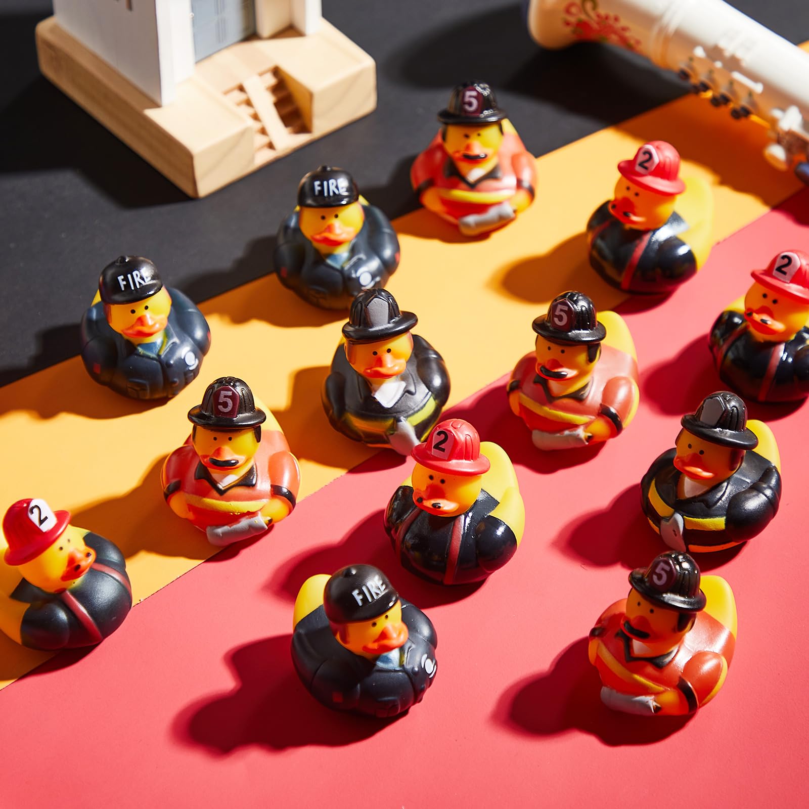 DEEKIN Fireman Rubber Duck 2 Inch Firefighter Hero Ducks Fighter Hero Bath Toy for Firefighter Theme Birthday Party Favors Beach Pool Summer Activities, 4 Styles(24 Pcs)