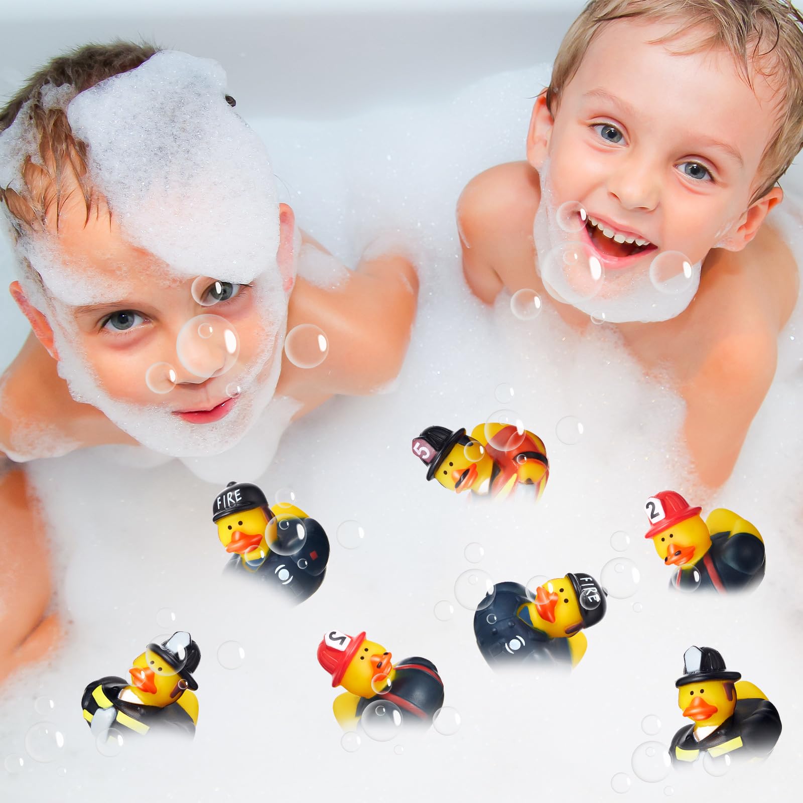 DEEKIN Fireman Rubber Duck 2 Inch Firefighter Hero Ducks Fighter Hero Bath Toy for Firefighter Theme Birthday Party Favors Beach Pool Summer Activities, 4 Styles(24 Pcs)
