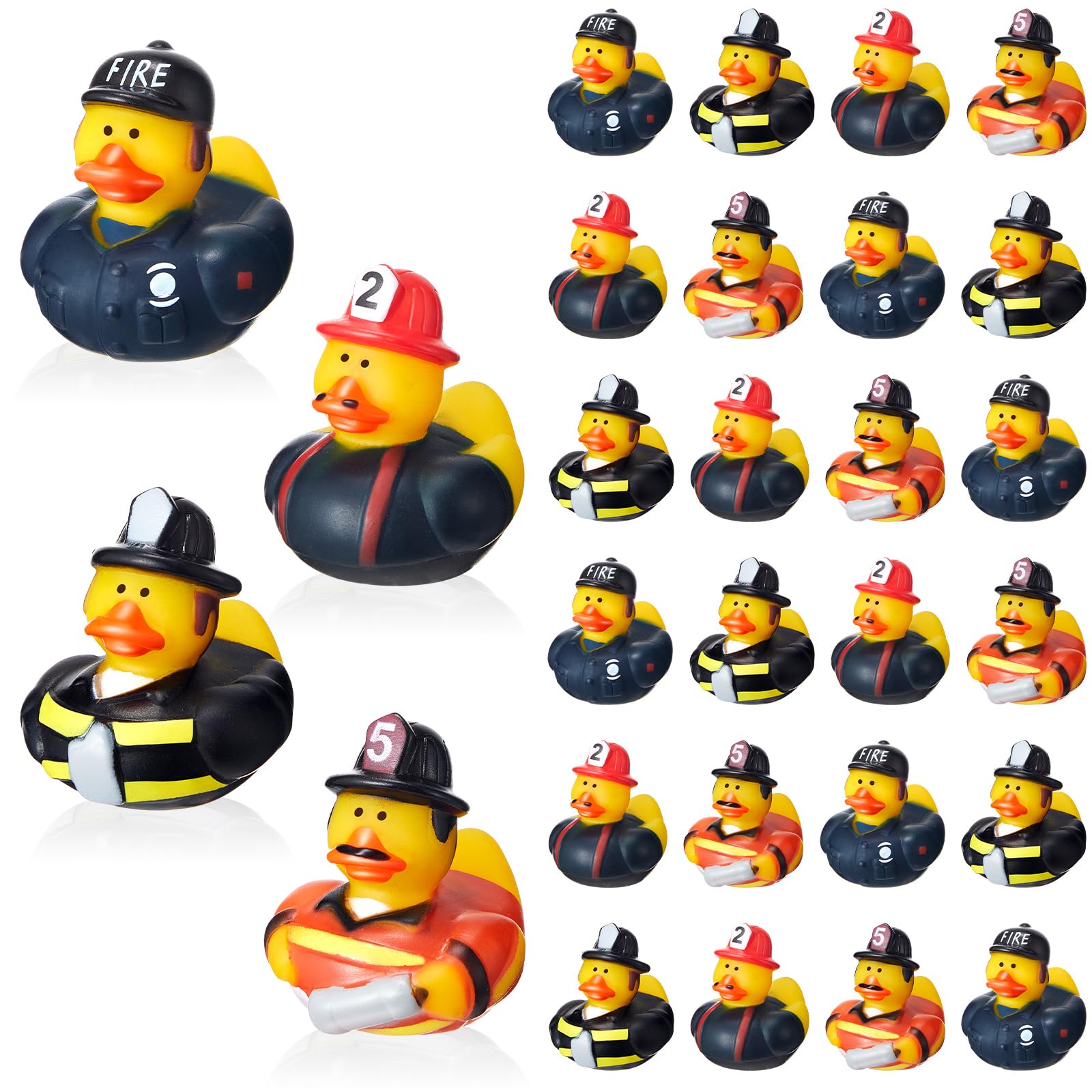 DEEKIN Fireman Rubber Duck 2 Inch Firefighter Hero Ducks Fighter Hero Bath Toy for Firefighter Theme Birthday Party Favors Beach Pool Summer Activities, 4 Styles(24 Pcs)