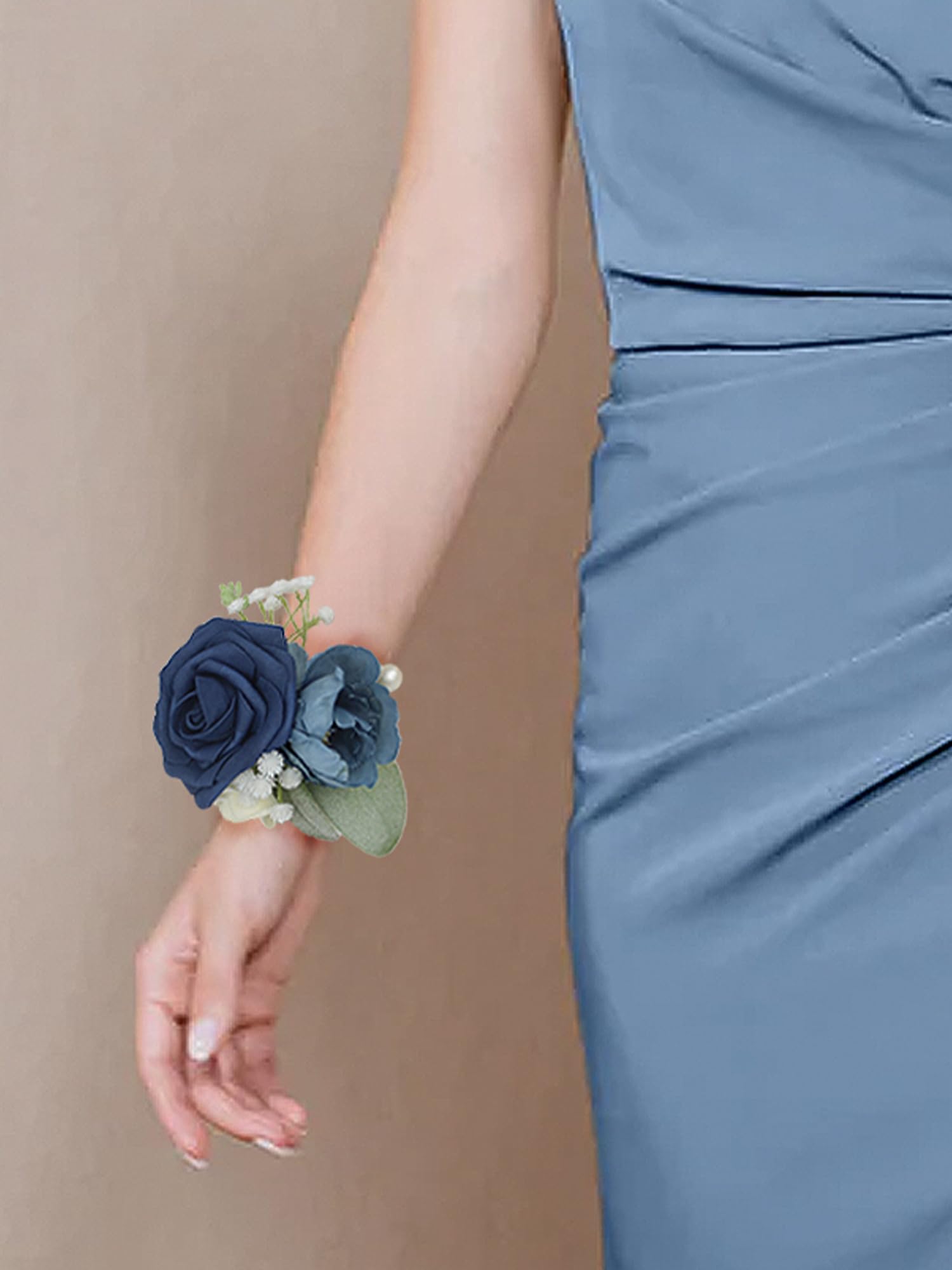 Rinlong 6Pcs Navy Blue Wrist Corsage Wedding Homecoming Prom Corsages Royal Blue Flower Corsage Wristlet