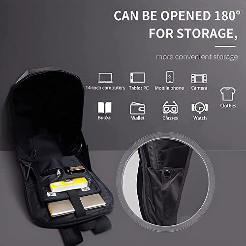 NICSY LED Rider Backpack, Laptop Bag Motorcycle Riding Backpack, Hard Shell Travel Bag, Waterproof Backpack. (Color : Black, Size : 36 * 18 * 48cm)