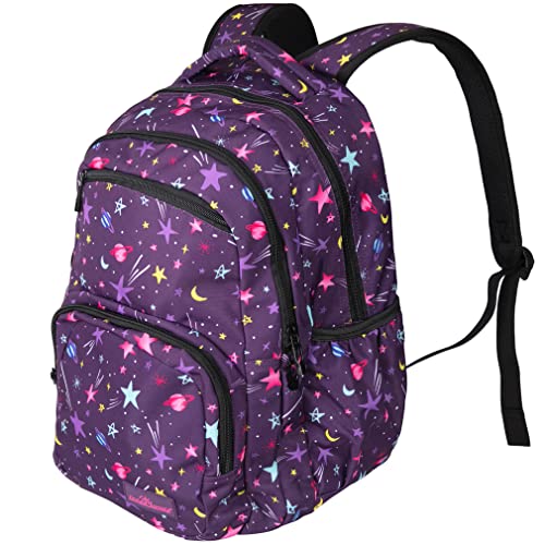 Jingle Bongala Backpack for School College Student Water Resistant Casual Daypack for Travel Fits 17 Inch Laptop and Notebook-Purple Star