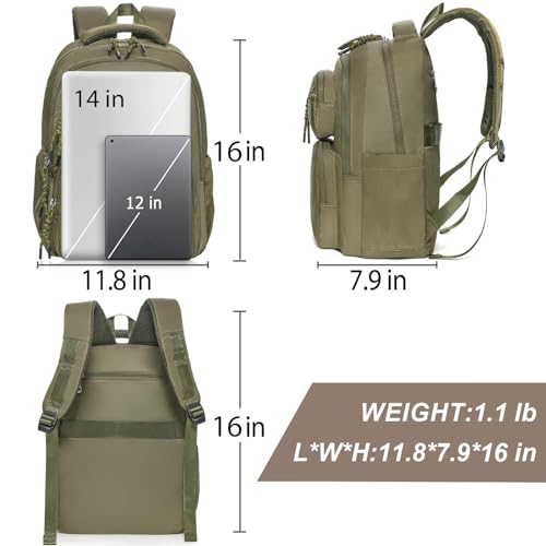 AUGUST 18 Casual Laptop Backpack, 14 inch Laptop Travel Backpack for Women, Water Resistant Casual Bag for Work Travel Commute, Army Green