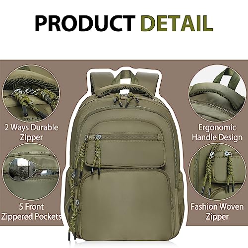 AUGUST 18 Casual Laptop Backpack, 14 inch Laptop Travel Backpack for Women, Water Resistant Casual Bag for Work Travel Commute, Army Green