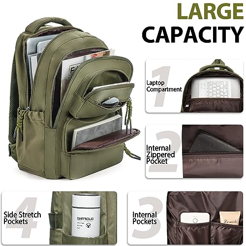 AUGUST 18 Casual Laptop Backpack, 14 inch Laptop Travel Backpack for Women, Water Resistant Casual Bag for Work Travel Commute, Army Green
