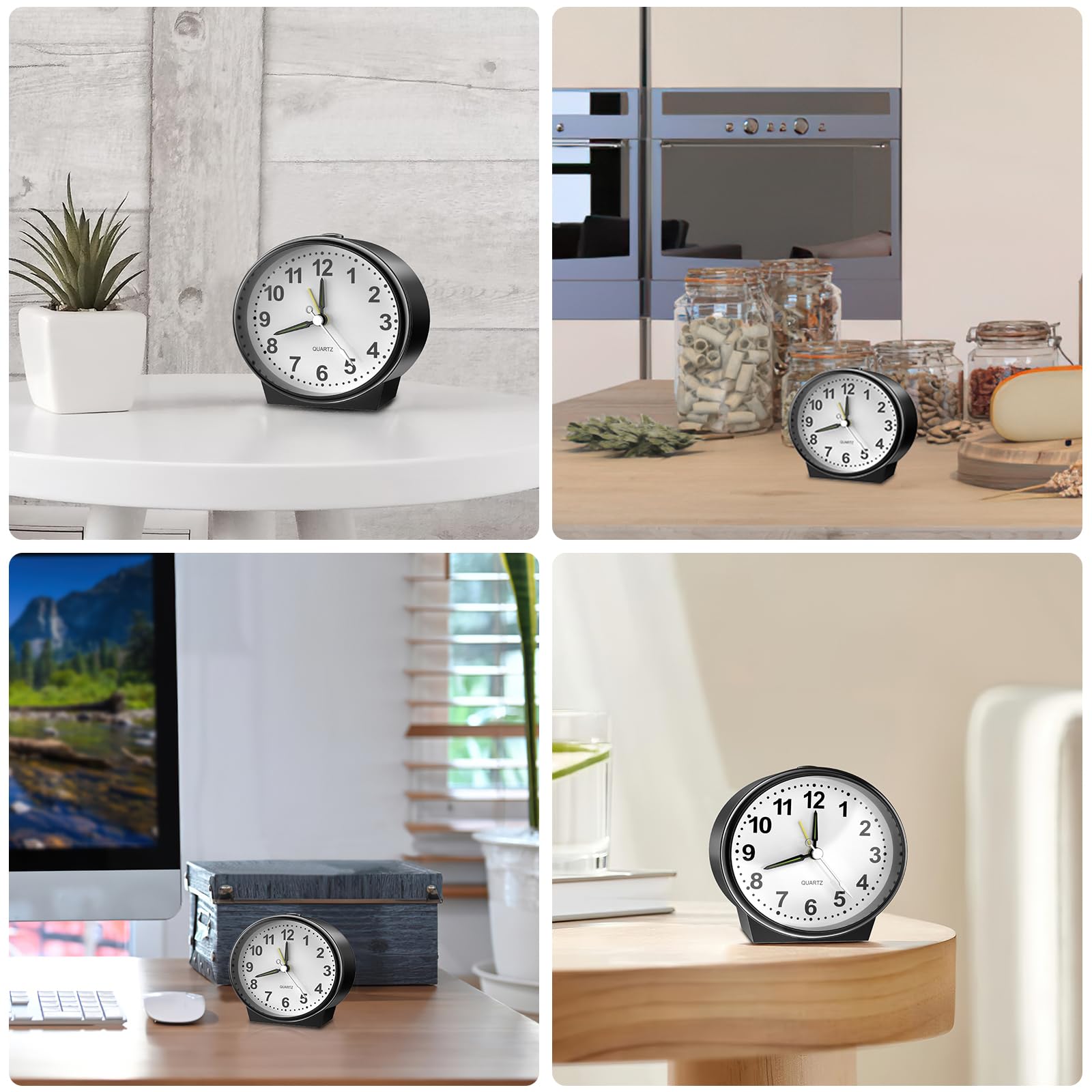 AMIR Analog Alarm Clock Battery Operated, Silent Non Ticking Small Travel Clock, Lighted on Demand & Snooze, Increasing Volume, Loud Clock for Heavy Sleepers, Kids, Elder Bedroom