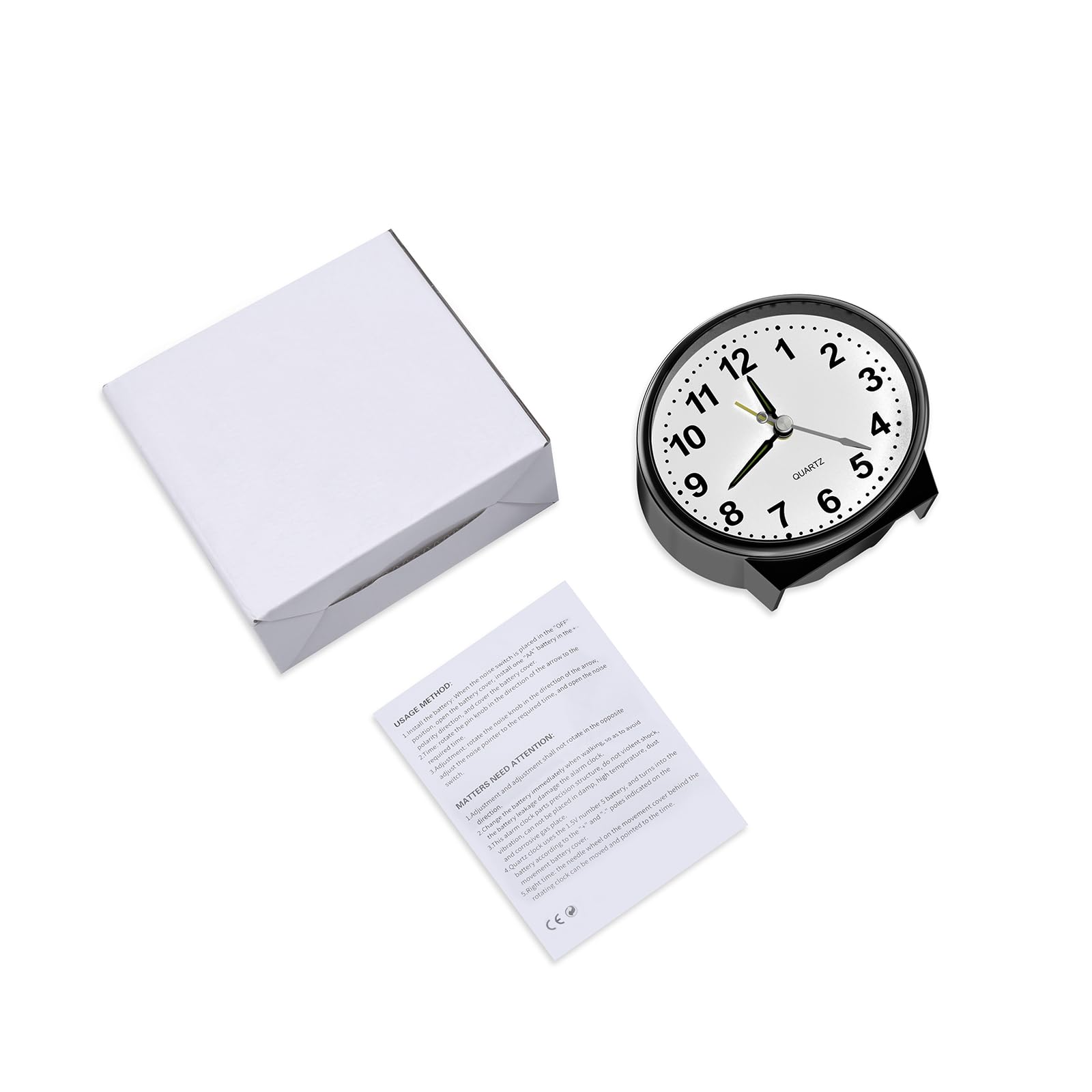 AMIR Analog Alarm Clock Battery Operated, Silent Non Ticking Small Travel Clock, Lighted on Demand & Snooze, Increasing Volume, Loud Clock for Heavy Sleepers, Kids, Elder Bedroom