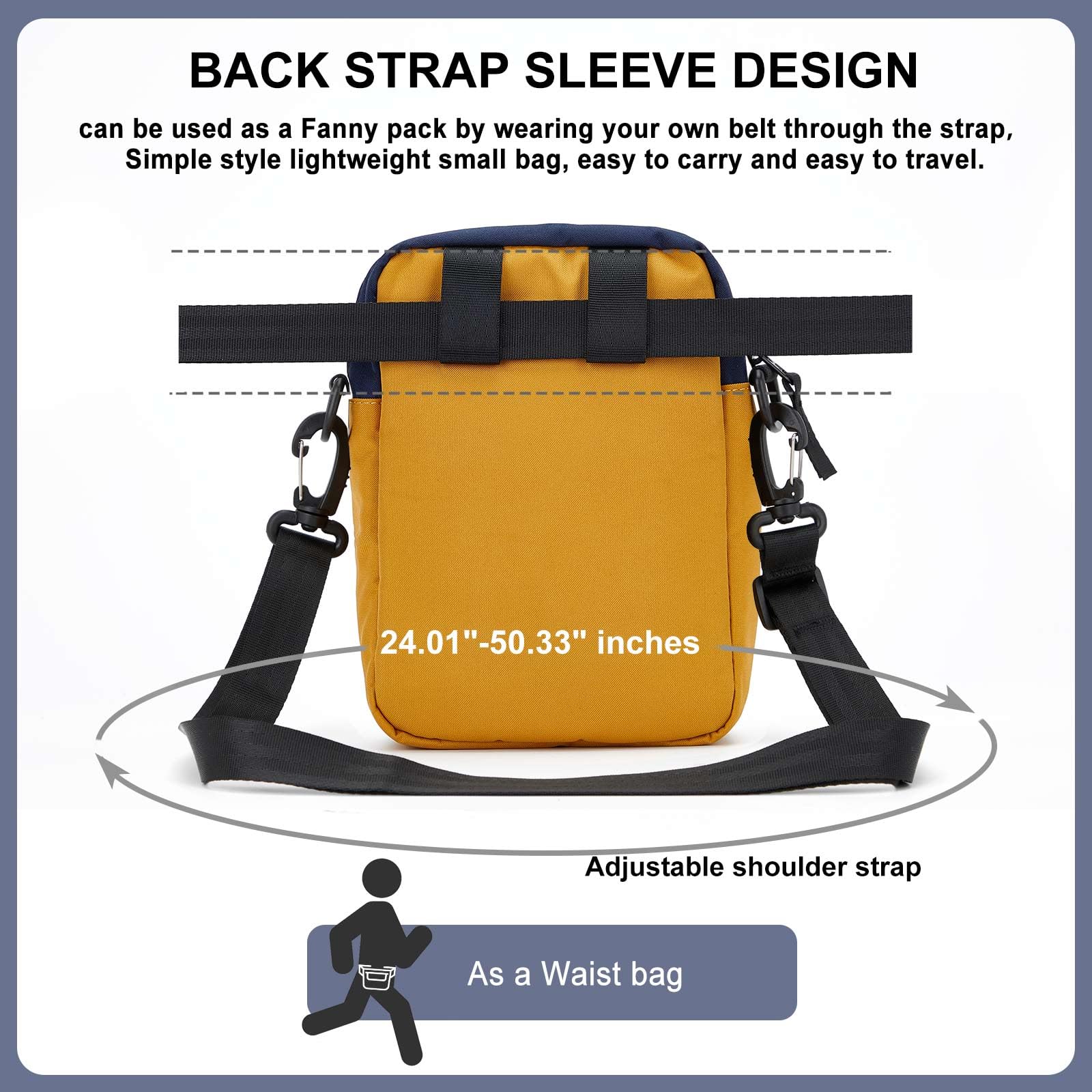 SEAFEW Yellow Crossbody Bag Small Shoulder Bag for Men Travel Wallet Passport Holder with Headphone Position, Mini Satchel for Daily Use