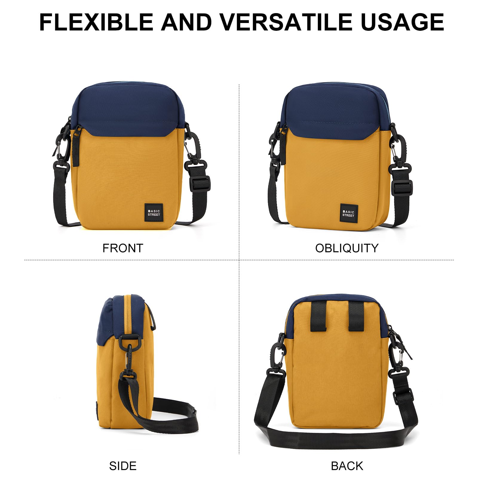 SEAFEW Yellow Crossbody Bag Small Shoulder Bag for Men Travel Wallet Passport Holder with Headphone Position, Mini Satchel for Daily Use