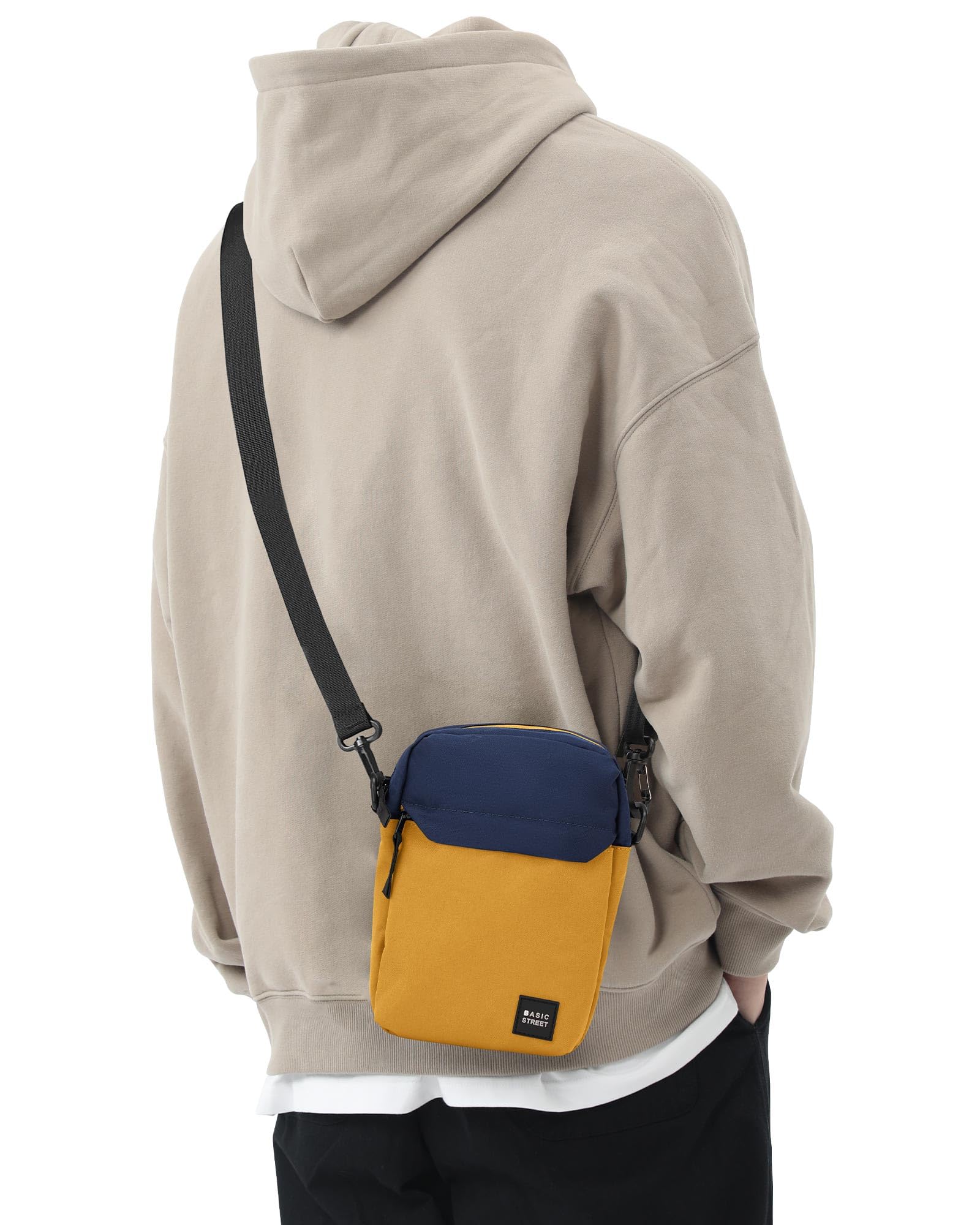 SEAFEW Yellow Crossbody Bag Small Shoulder Bag for Men Travel Wallet Passport Holder with Headphone Position, Mini Satchel for Daily Use