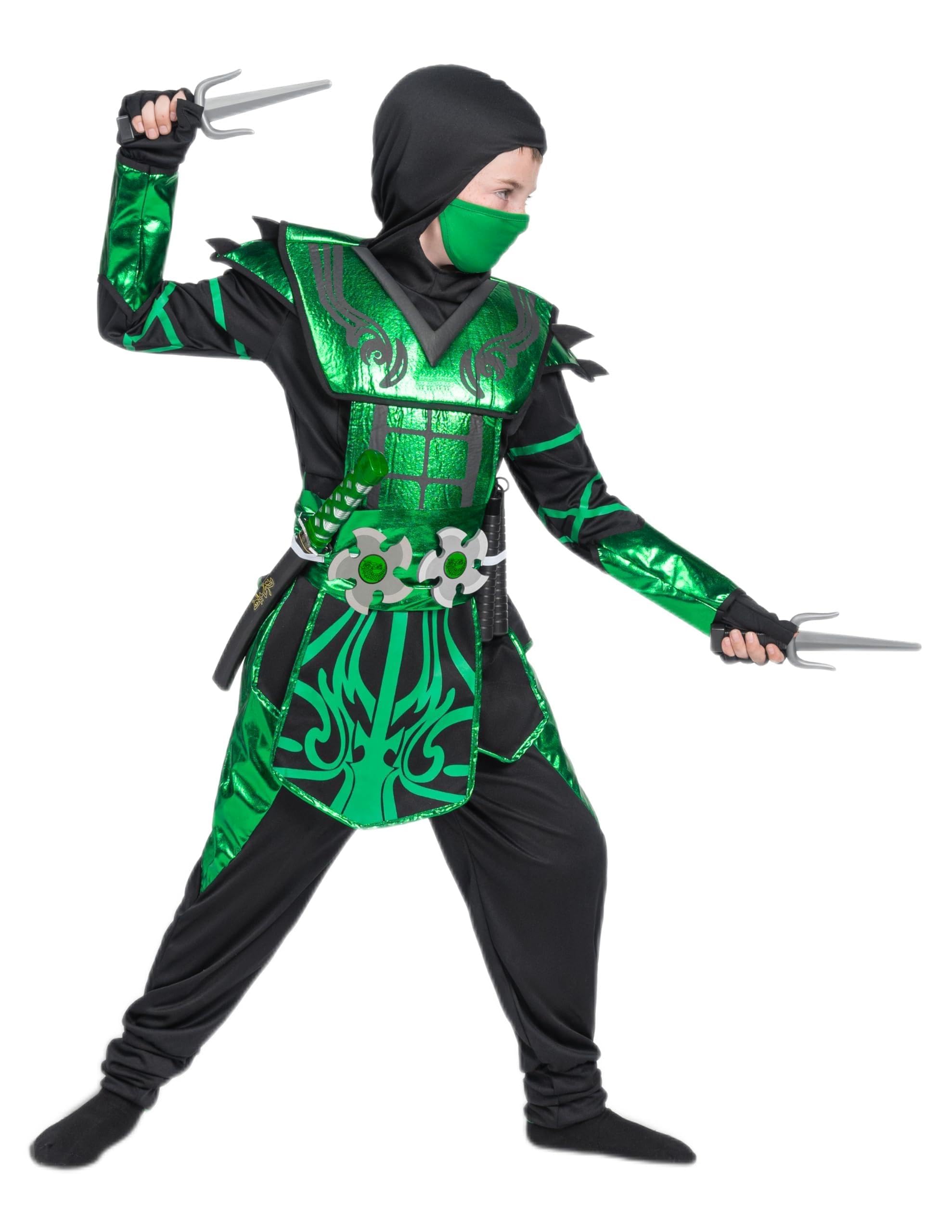 Spooktacular Creations Green Ninja Costume for Boys, Child Green Ninja Costume with Accessories for Kids Themed Parties, Halloween Dress Up Parties, M
