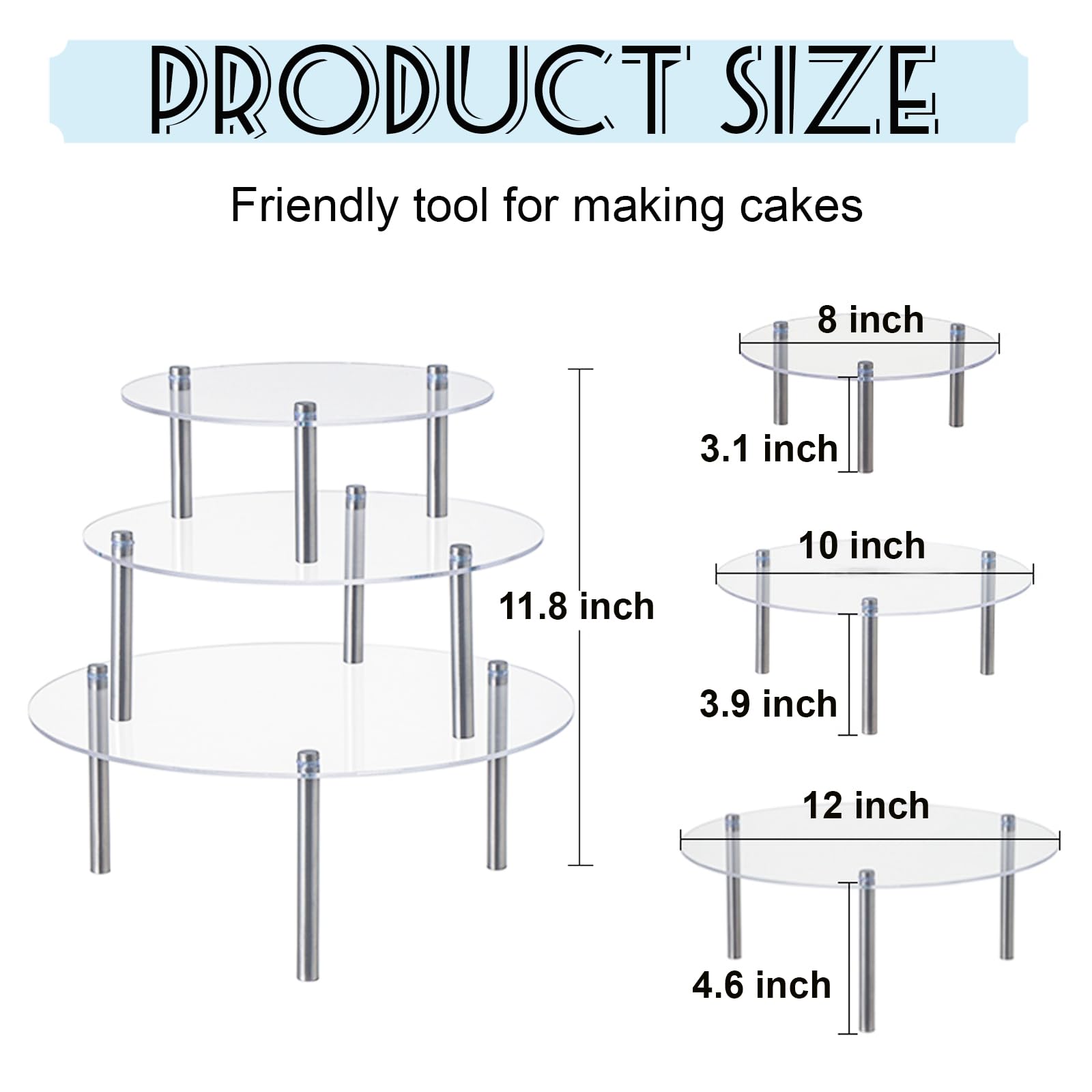 ALMOXVYE Set of 3 Clear Acrylic Cake Stand, Round Dessert Display Riser, Tiered Cupcake Display Stand for Bakery, Birthday, Wedding, Party, Baby Shower, Anniversary, Party Decor, Christmas