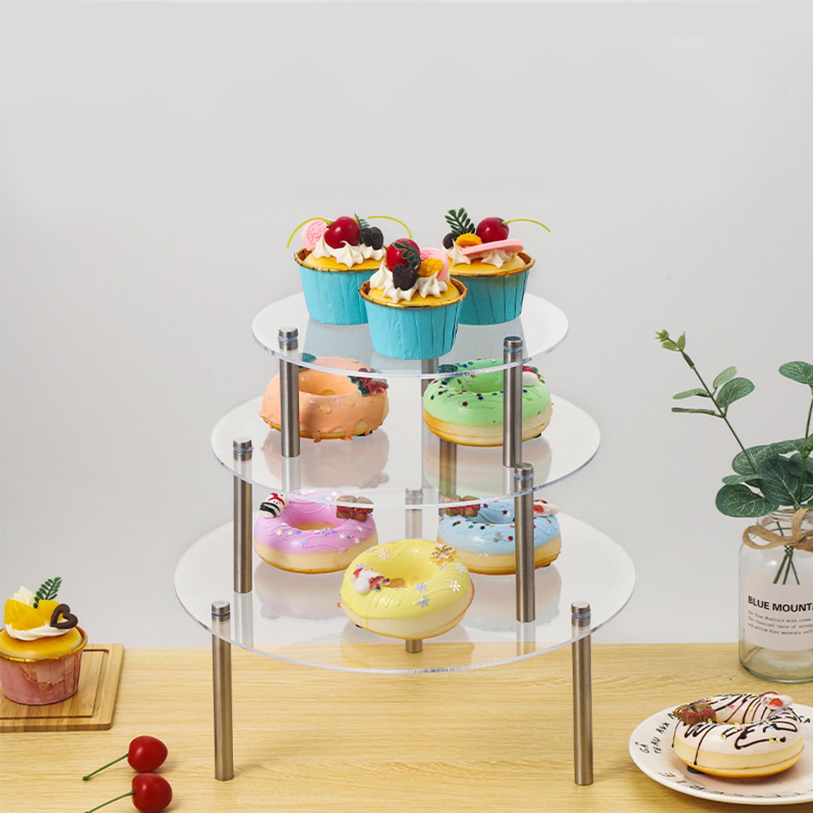 ALMOXVYE Set of 3 Clear Acrylic Cake Stand, Round Dessert Display Riser, Tiered Cupcake Display Stand for Bakery, Birthday, Wedding, Party, Baby Shower, Anniversary, Party Decor, Christmas