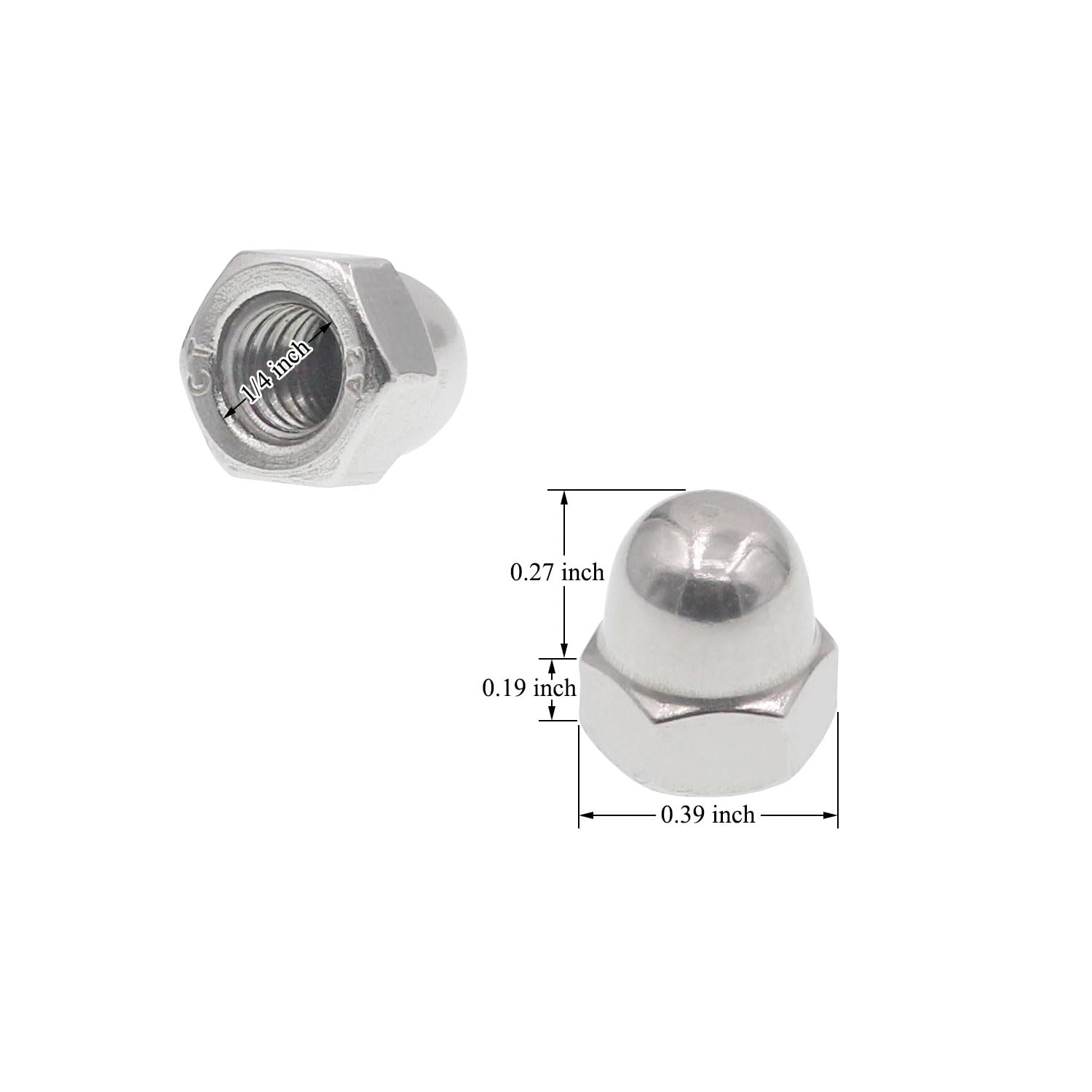 1/4-20 Acorn Cap Nuts, 50 pcs 304 Stainless Steel 18-8 Hardware Nuts, Bright Finish M6 Hex Nut