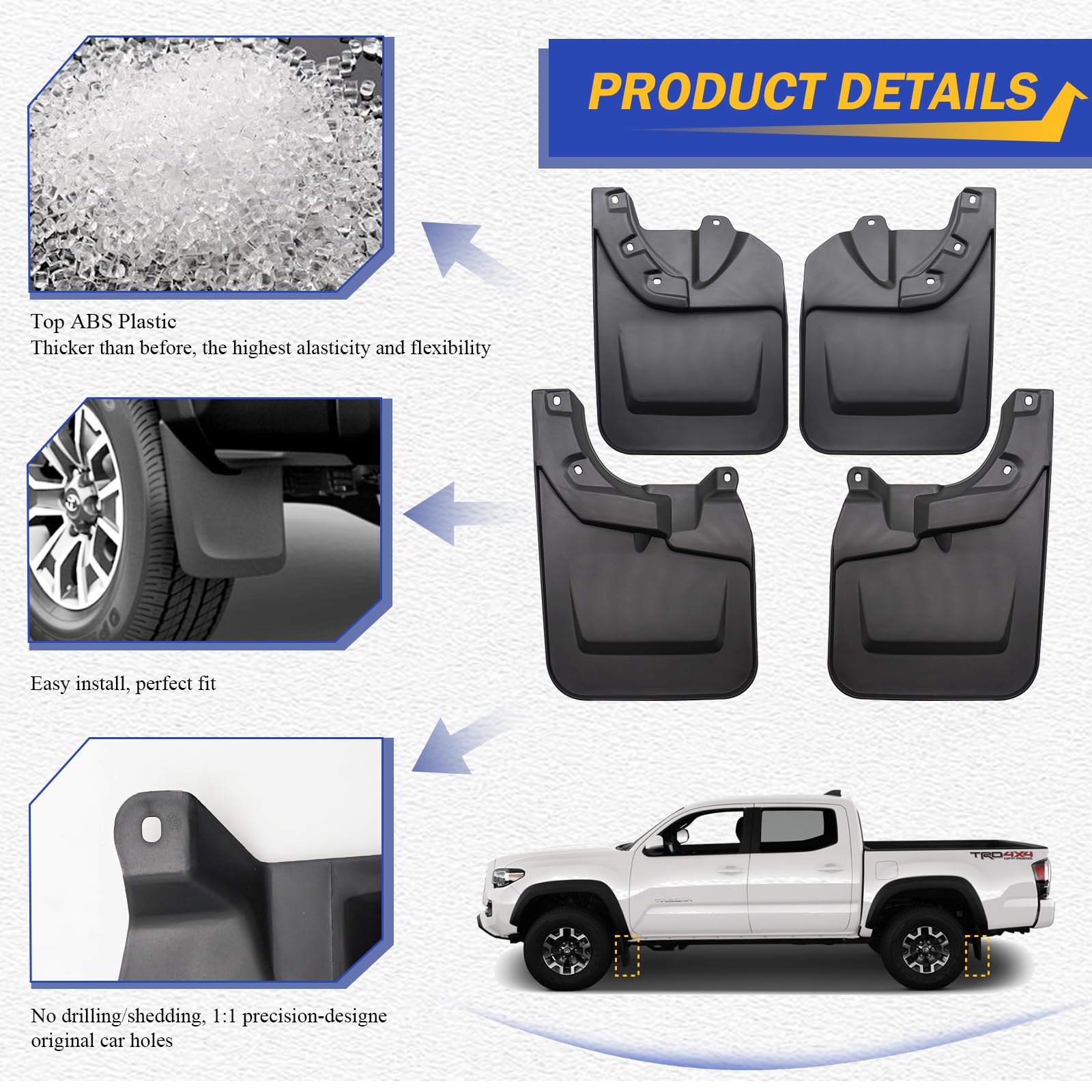 Mud Flaps Mud Splash Guard Mudguards for 2023 Toyota Tacoma Front & Rear with OEM Fender Flares Only Front LH RH & Rear LH RH 4PCS