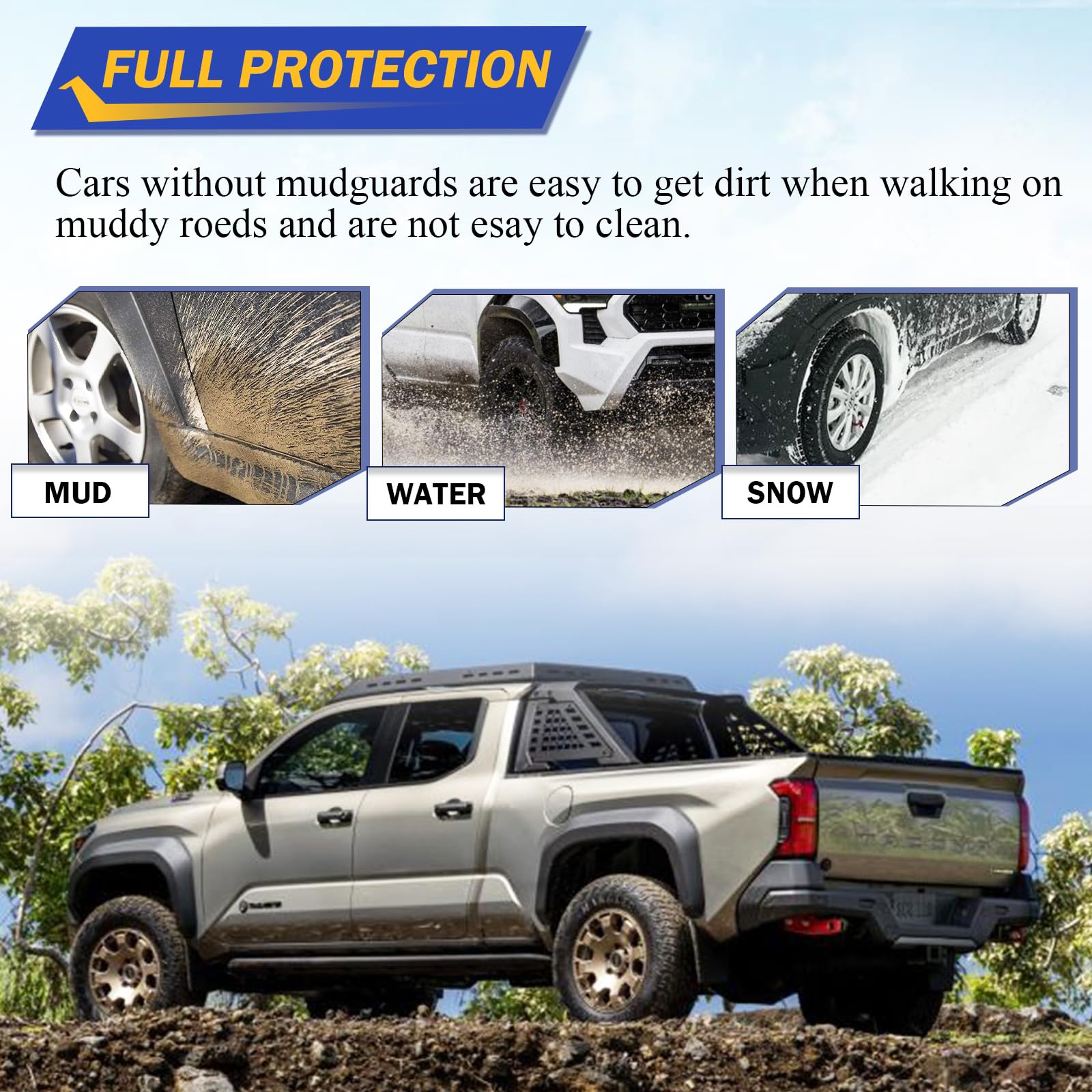 Mud Flaps Mud Splash Guard Mudguards for 2023 Toyota Tacoma Front & Rear with OEM Fender Flares Only Front LH RH & Rear LH RH 4PCS