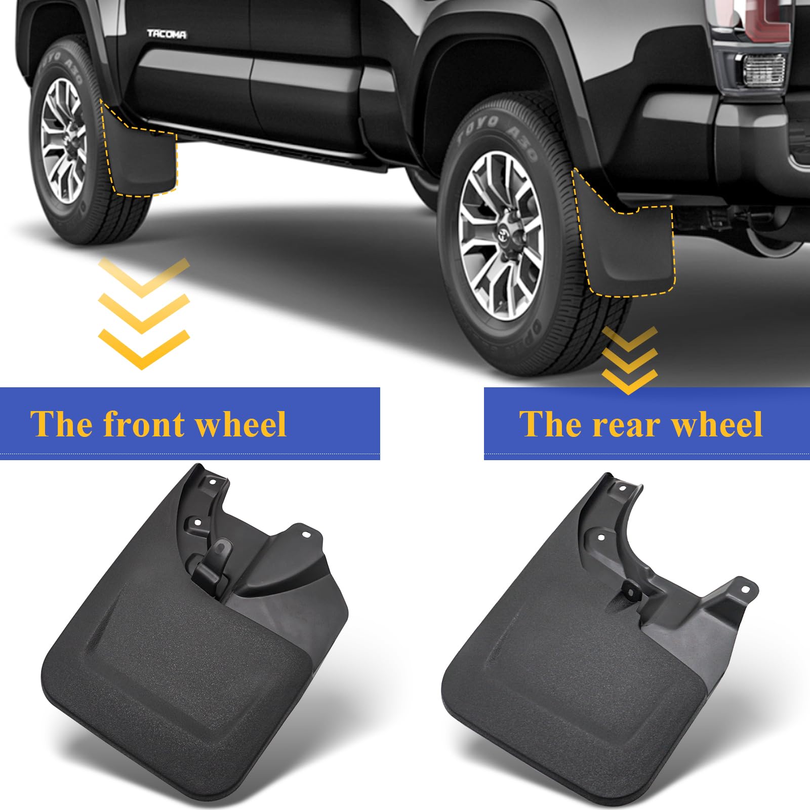 Mud Flaps Mud Splash Guard Mudguards for 2023 Toyota Tacoma Front & Rear with OEM Fender Flares Only Front LH RH & Rear LH RH 4PCS