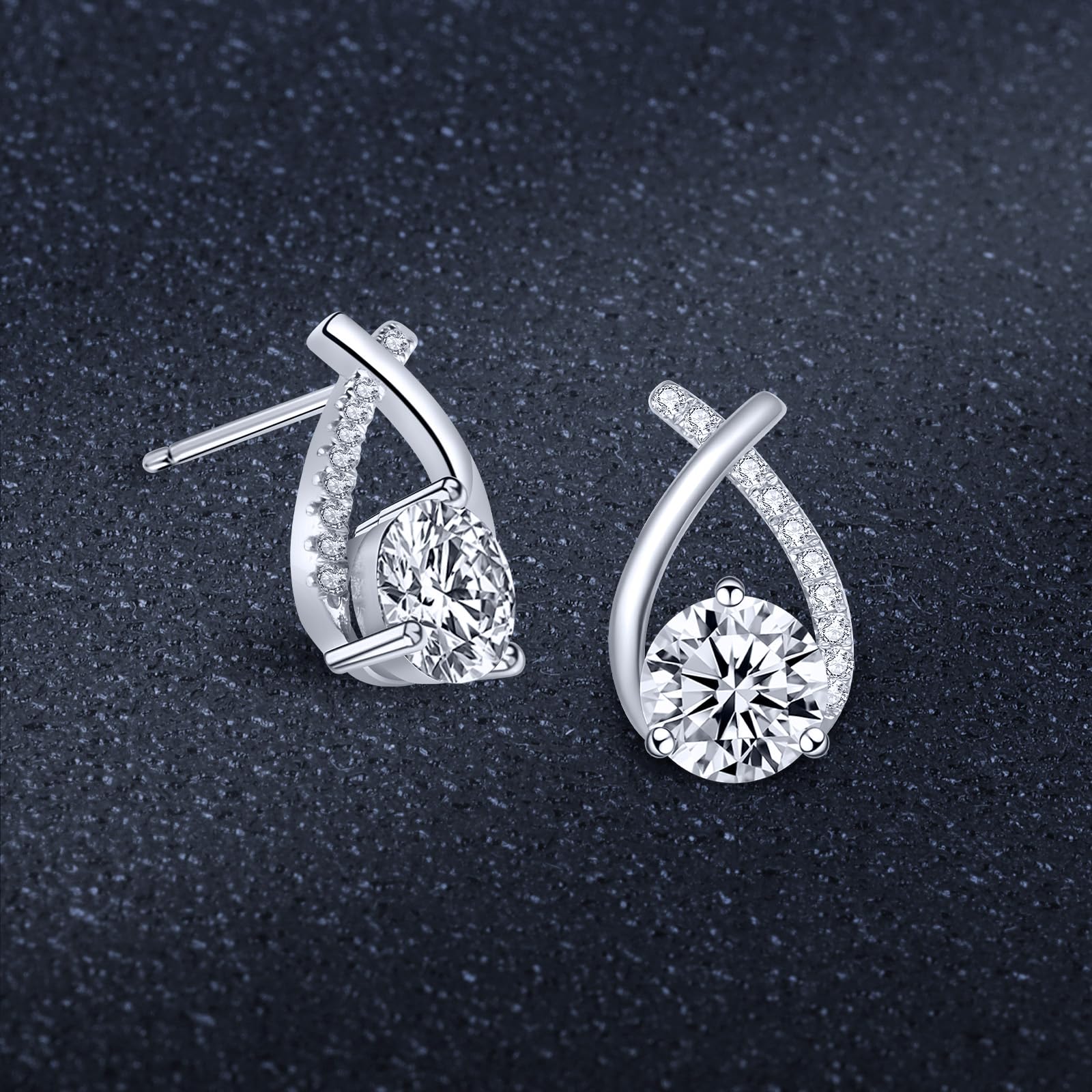 Tunzug 2-2.4 CT Moissanite Earrings 925 Sterling Silver 18K Gold Plated Friction Flat Base D Color VVS1 Lab Imitation Diamond Studs Minimalist Mermaid Tail Earrings for Women