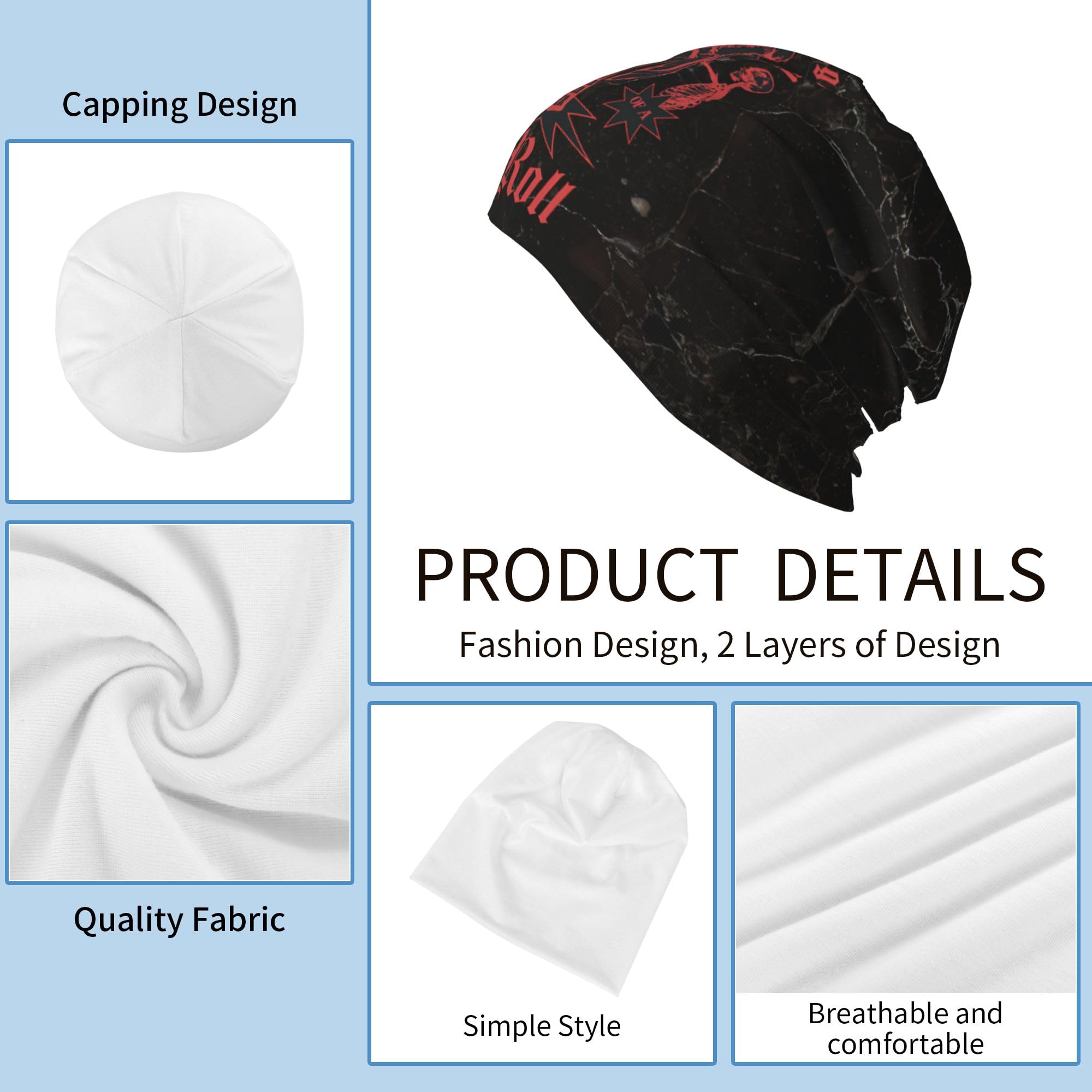 YEACITY Jelly Music Roll Beanie Hat Adult Skull Cap Warm Slouchy Knit Hat Headwear Head Wrap Cap for Men Women Black