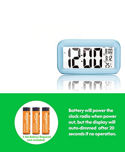 KAIJIELY Upgraded Digital Alarm Clock, 4.3" LED Display with Temperature Larger Lound Light Control Portable Snooze Calendar Brightness with Battery Powered Alarm Clocks Bedside for Everyone (Blue)