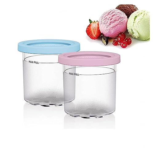 VRINO 2/4/6PCS Creami Deluxe Pints, for Ninja Creami Pints, Ice Cream Pint Bpa-Free,Dishwasher Safe Compatible NC301 NC300 NC299AMZ Series Ice Cream Maker,Pink+Blue-4PCS