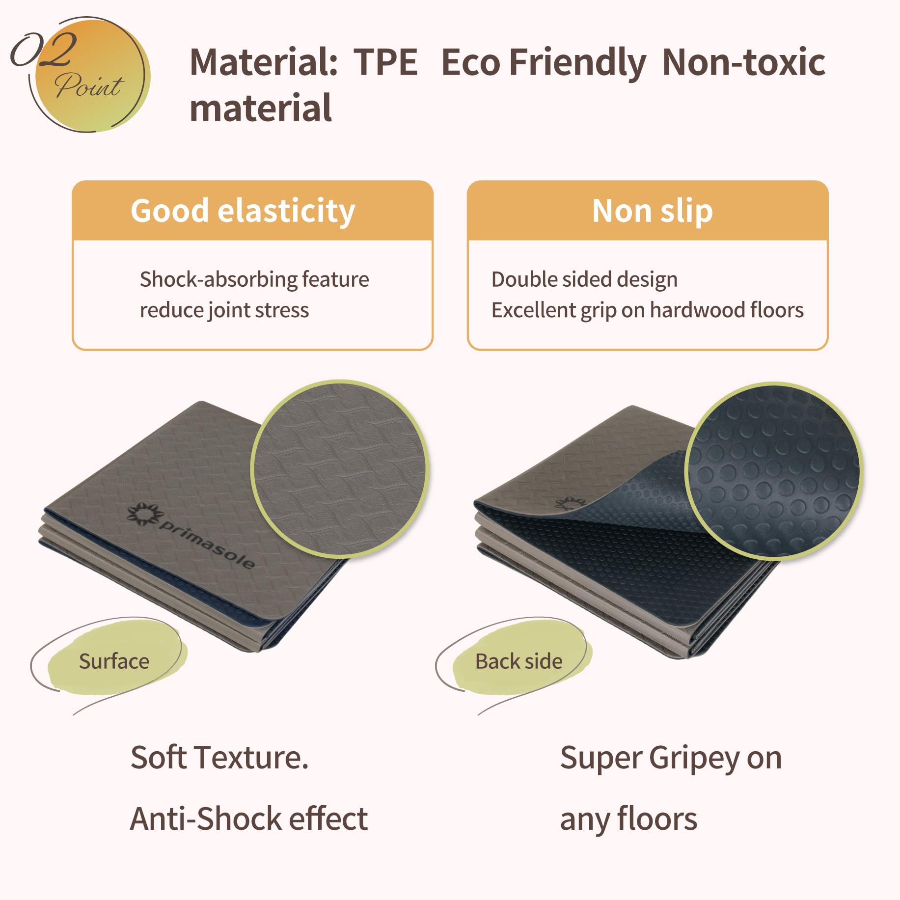 Primasole TPE Folding yoga mat Travel Double side Non-Slip Lightweight Pilates & Floor Workouts6mm thick Earth Brown Grat Color PSS22NH011A