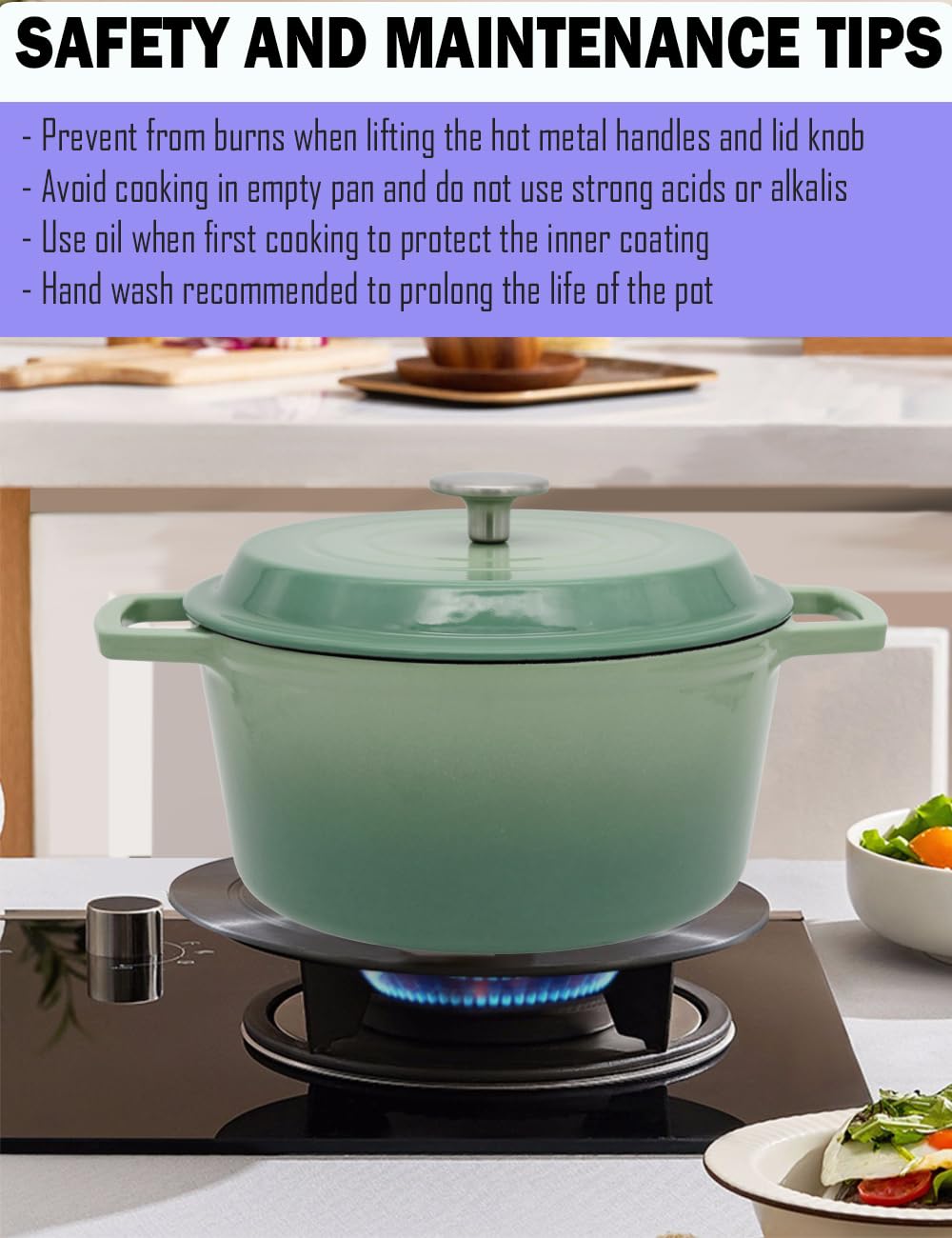 NWsystems 4.2 QT Cast Iron Dutch Oven, Non-stick and Enamel Interior, Multi-purpose Cooking & Baking, Suitable to All Kinds of Cooktops, Dishwasher Safe, the Gift for Family and Friends - Pine Green
