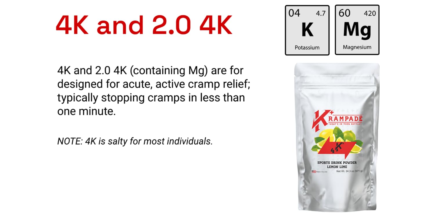 Krampade Electrolytes Powder Potassium Supplement - 4000 mg K+, >4X More Than Coconut Water | Instant Cramp Relief | Hydration Powder