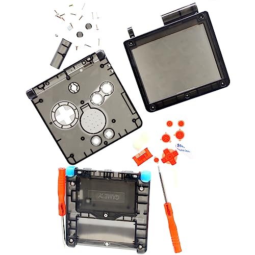 Deal4GO Semi Transparent Full Housing Shell Case kit w/Buttons Screen Lens Replacement for Game Boy Advance SP GBA SP (Black)